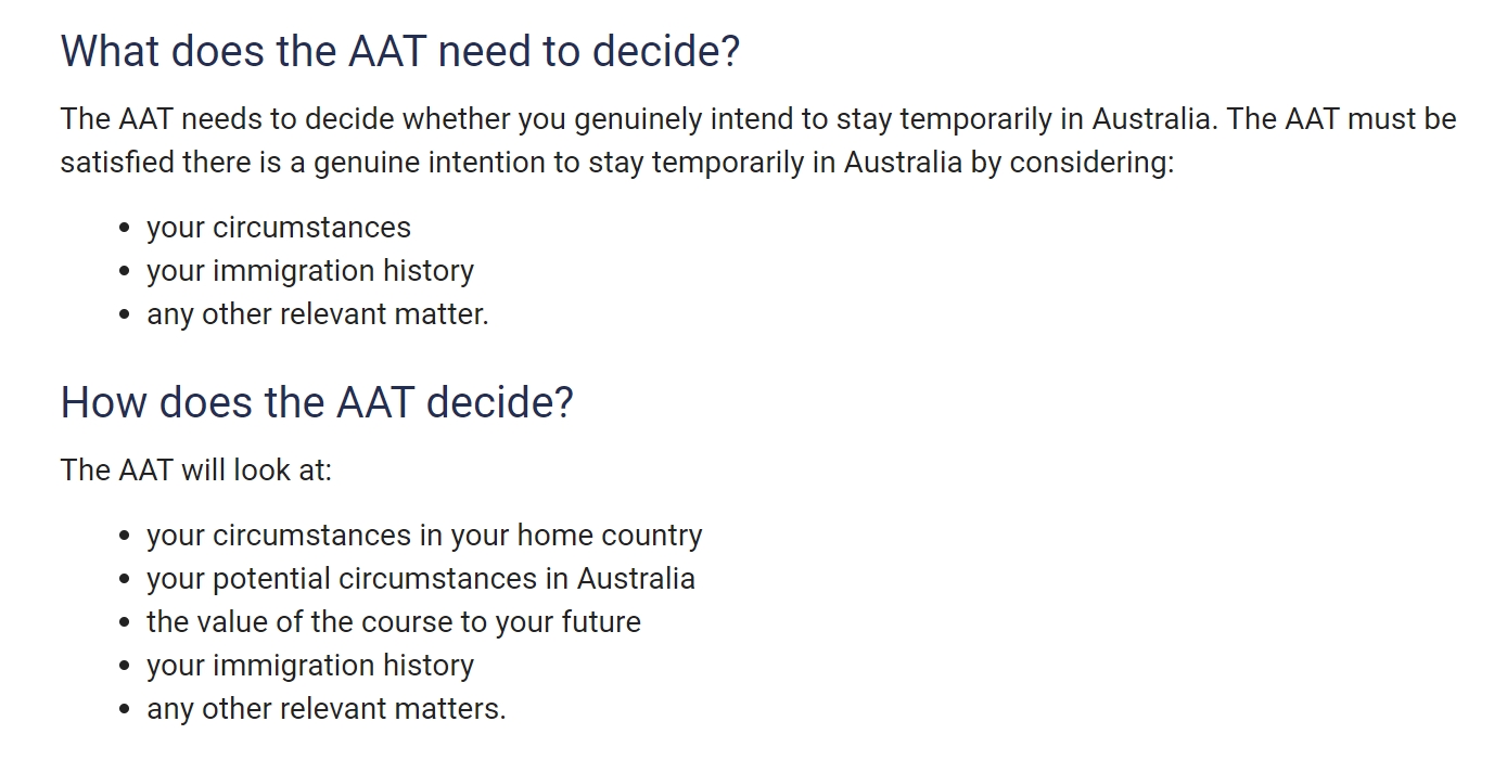 AAT: Key Factors in Student Visa Refusal Decisions by the ...
