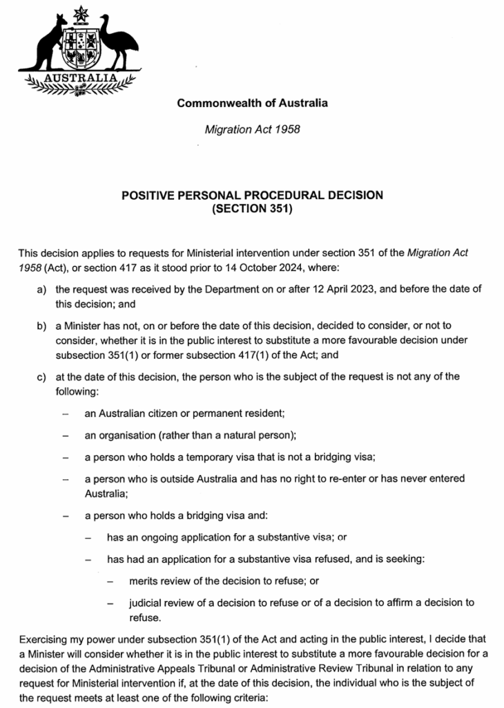 Ministerial Intervention in Australia (2025): New Rules and 12 Criteria ...